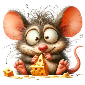 Cute Mouse Eating Cheese 10 PNG Funny Kids Comics Cartoon Illustration ...