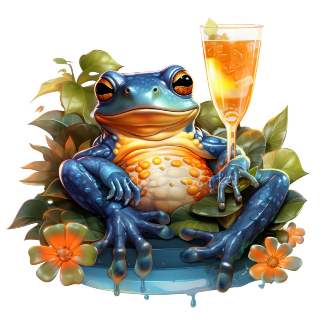 Cute Frogs Clipart Drinking Lemonade PNG 10 Watercolor - Etsy