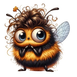 10 Cute Bee PNG Clipart, Fluffy Bee With Big Eyes and Messy Hair Bun ...