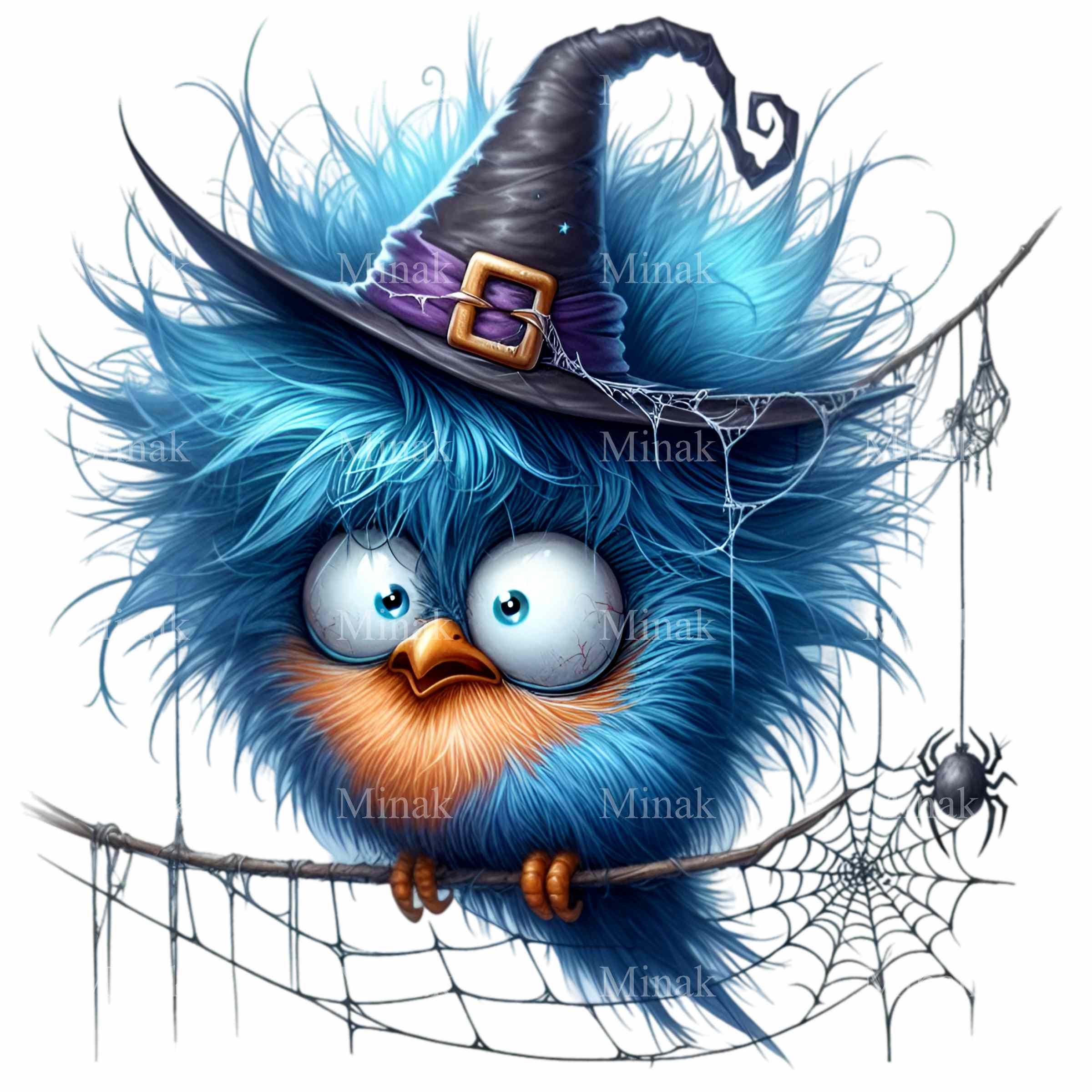 12 Blue Fluffy Bird PNG Clipart - Halloween Witch Bird With Hat ...