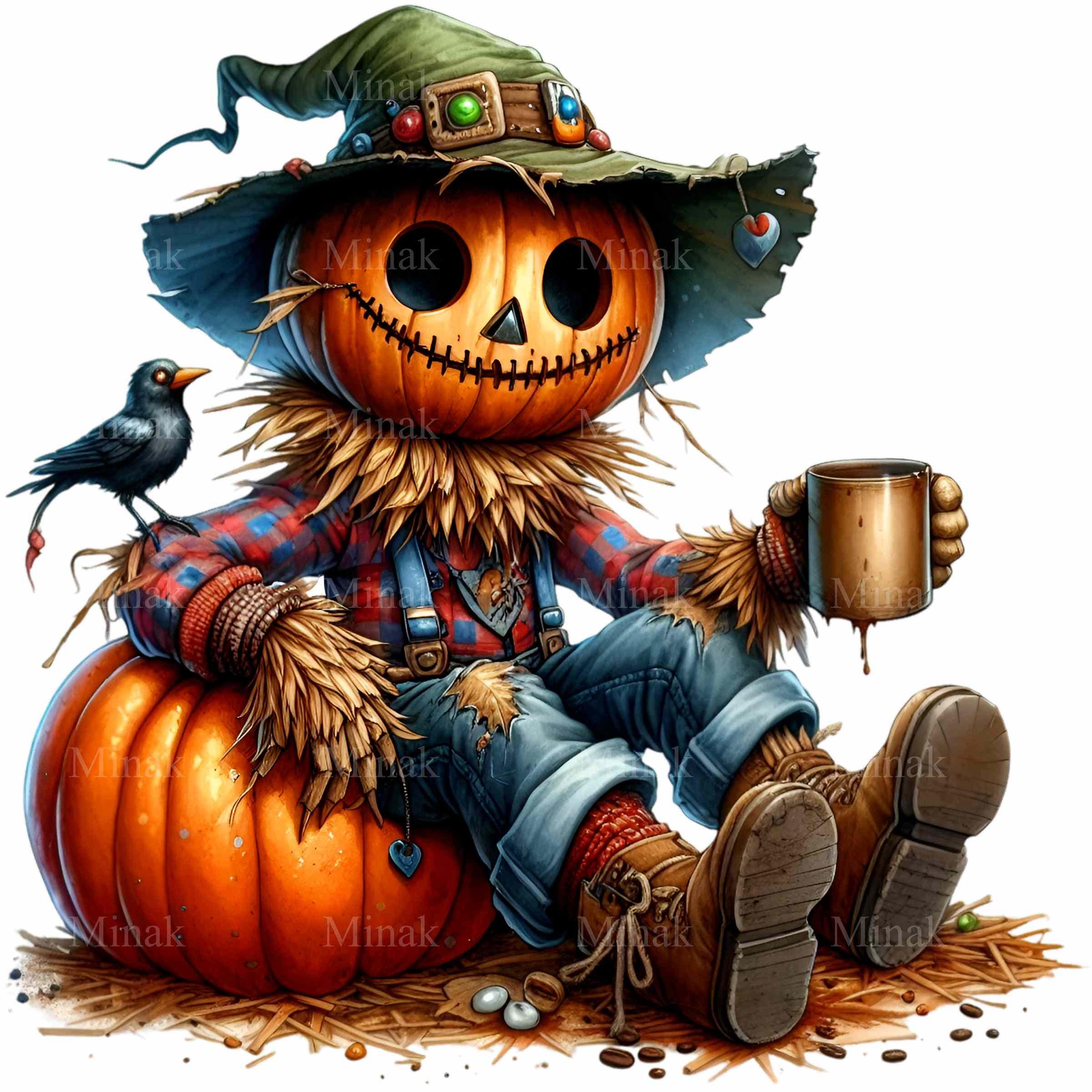 14 PNG Pumpkin Scarecrow Clipart – Fall Coffee PNG – Cute Halloween ...