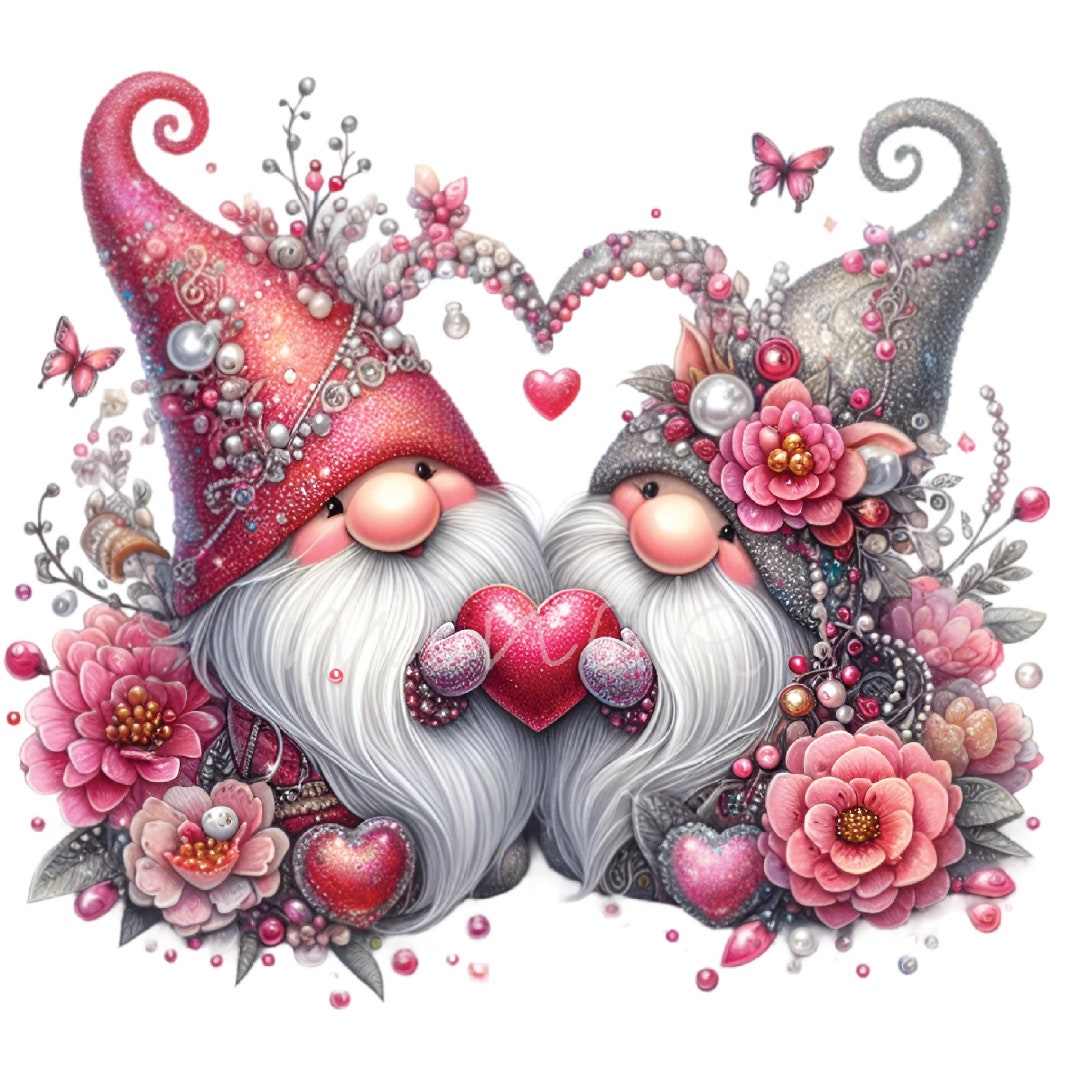 Valentine Gnome Clipart, 8 PNG Gnome Heart Clip Art, Printable, Digital ...