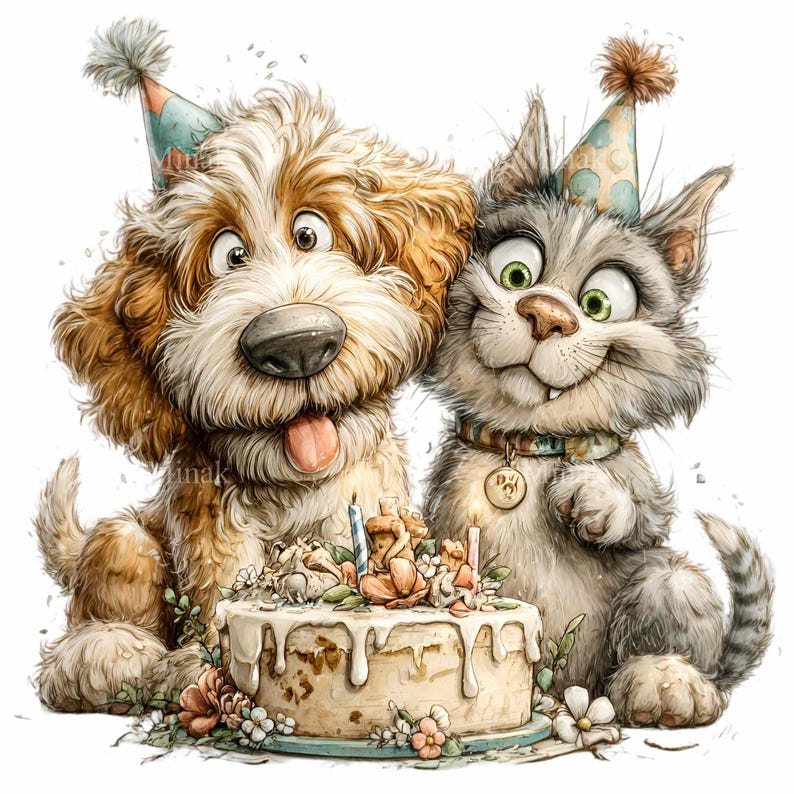 15 PNG Pet Birthday Clipart – Cute Dog and Cat Party Illustration ...