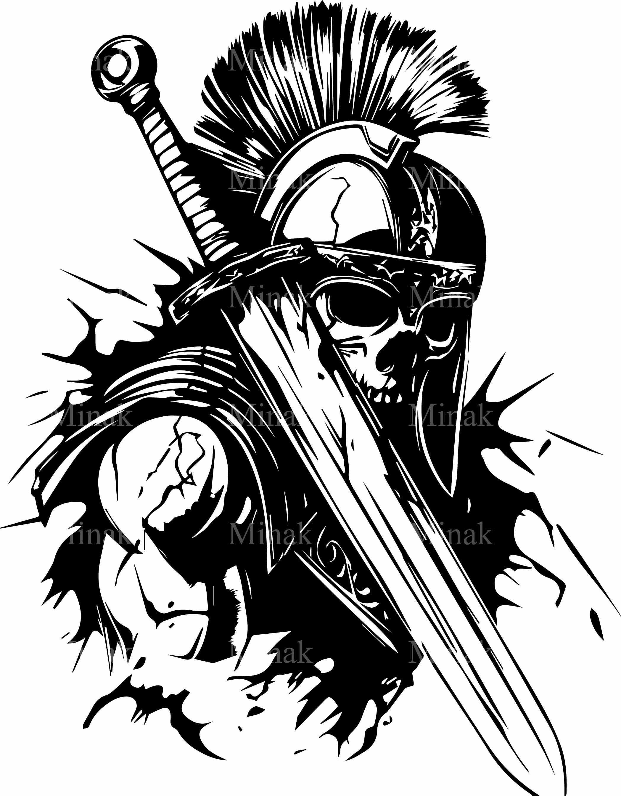 4 SVG Spartan Skull Warrior SVG, Roman Gladiator Skeleton Cut File ...