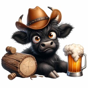 Cowboy Bull Beer Clipart, 15 PNG Bull With Cowboy Hat and Beer Mug, Fun ...