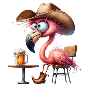 10 Western Flamingo PNG Clipart - Cowboy Flamingo With Hat and Beer ...