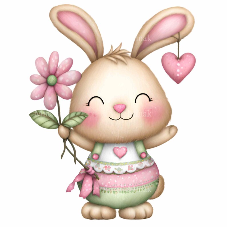 16 PNG Floral Bunny Clipart, Spring Rabbit Nursery Animal Watercolor - Etsy