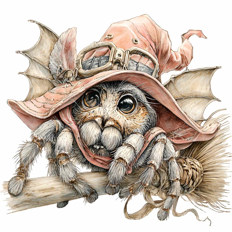 12 PNG Pink Witch Spider Clipart, Halloween Bat Wing Jumping Toad - Etsy