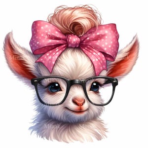 Cute Goat With Pink Bow and Glasses PNG Clipart | 15 Adorable Goat ...
