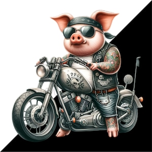 12 PNG Biker Pig Clipart – Tattooed Pig Riding Motorcycle Illustration ...