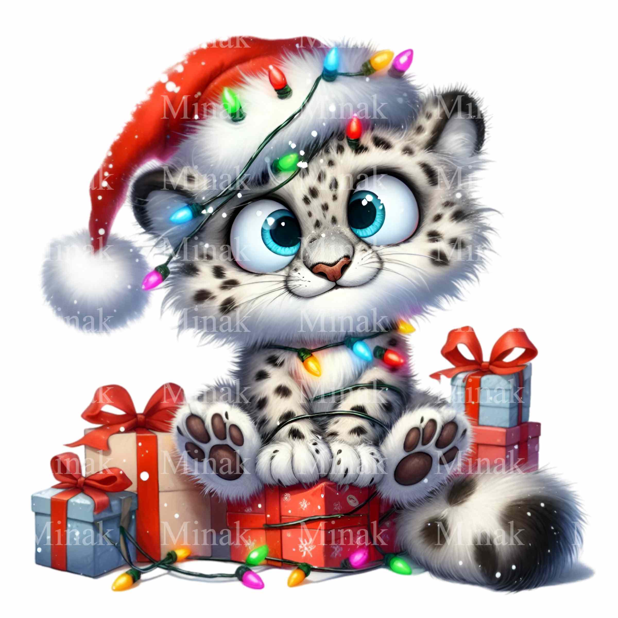 12 PNG Christmas Leopard Clipart – Holiday Snow Leopard PNG – Cute Wild ...