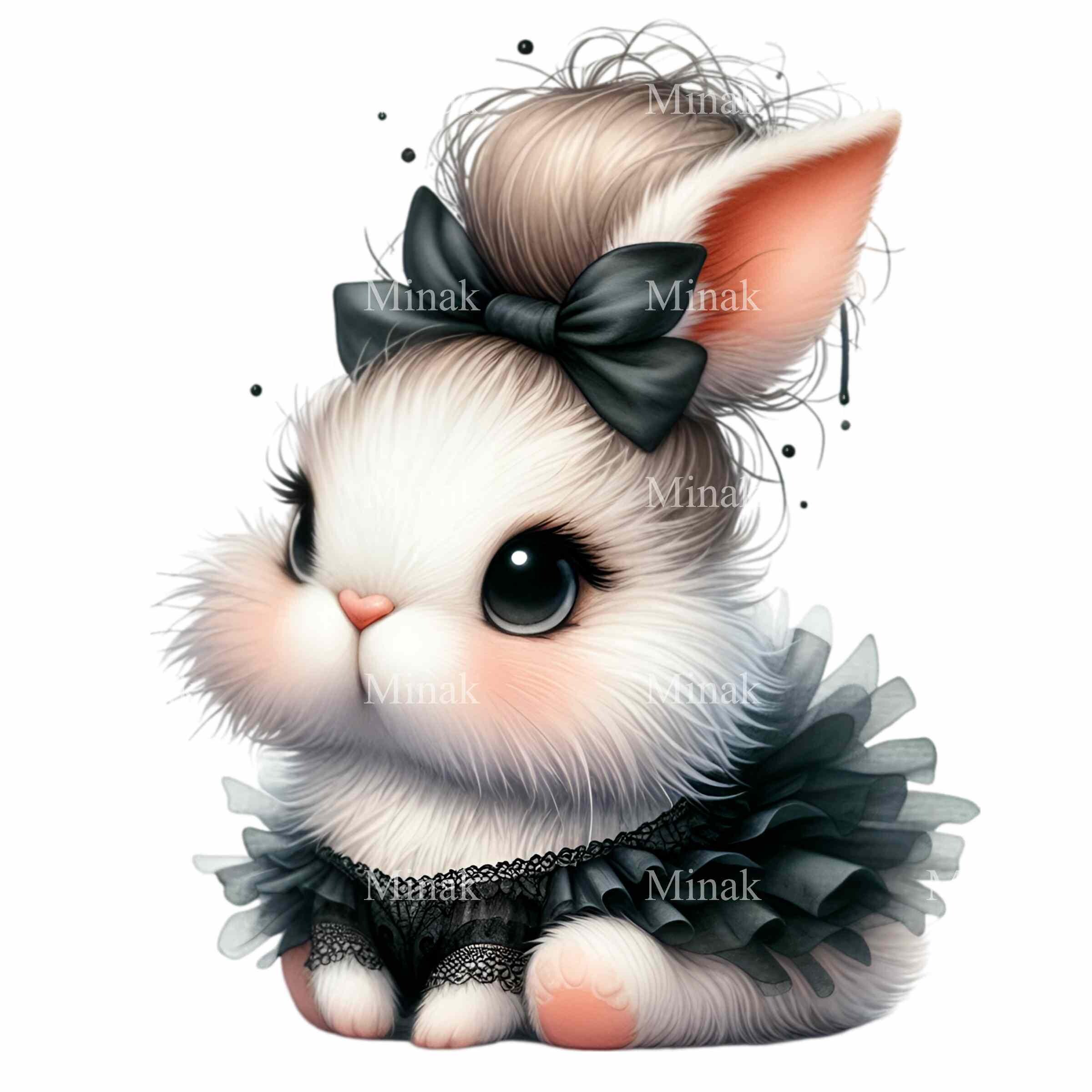 10 PNG Messy Hair Bunny Clipart, Black Tutu Rabbit Sublimation - Etsy