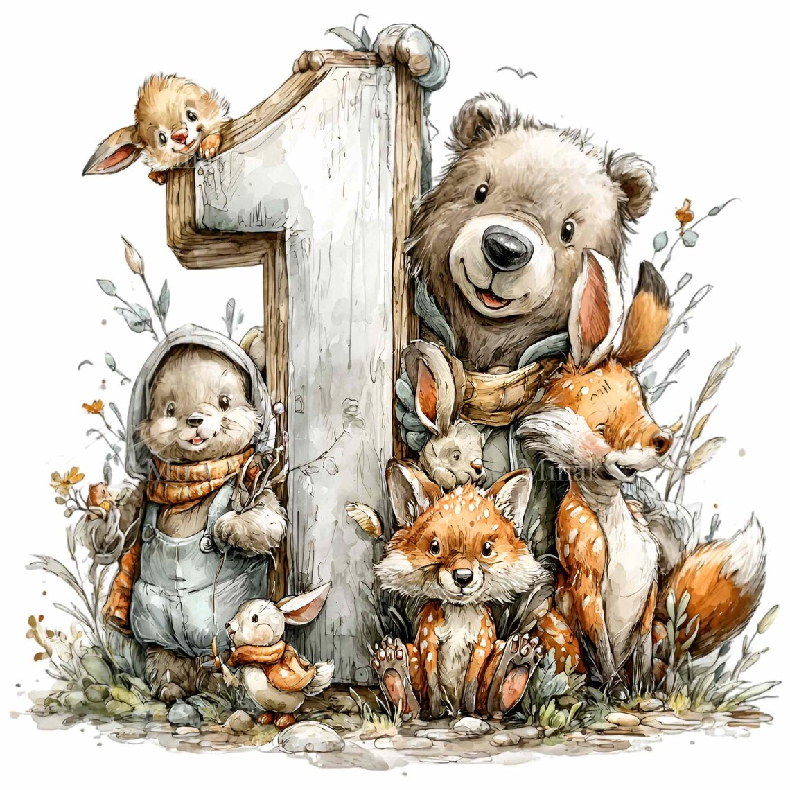 15 PNG Woodland Animals Number 1 Clipart – First Birthday PNG for ...