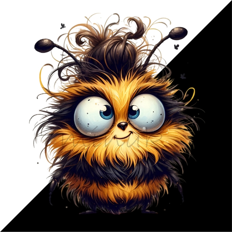 10 Cute Bee PNG Clipart, Fluffy Bee With Big Eyes and Messy Hair Bun ...