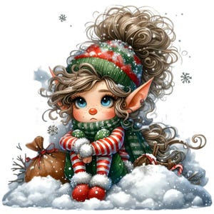 Adorable Christmas Elf in Snow Clipart PNG 14 Cute Festive Elf With ...