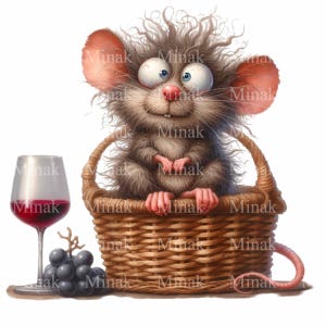 10 Funny Rat PNG Clipart, Cartoon Mouse With Wine Glass and Bottle ...
