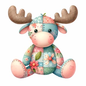 14 PNG Patchwork Moose – Floral Moose PNG Clipart – Quilted Animal for ...