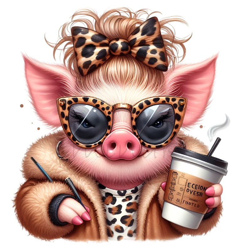Pig Clipart PNG, Coffee Clip Art, 10 Watercolor Cute Piglet Farm Animal ...