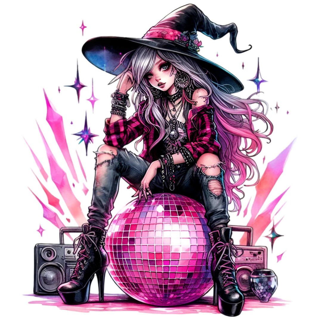 15 PNG Disco Witch – Halloween PNG Clipart – Glam Spooky Girl With Pink ...