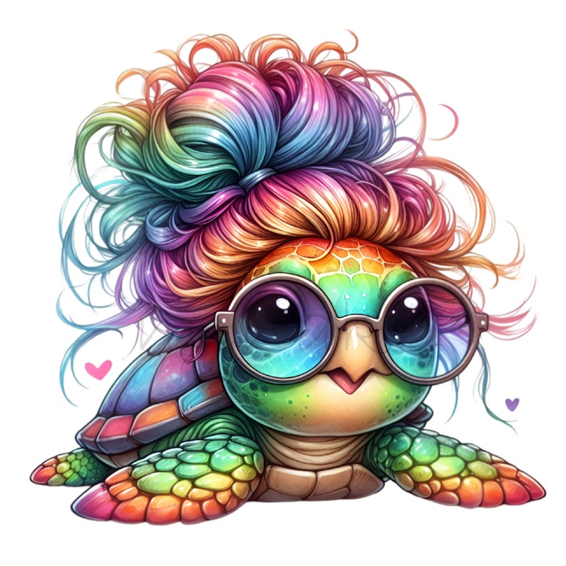 10 PNG Rainbow Turtle Messy Bun Sublimation, Pride Sea Creature Glasses ...