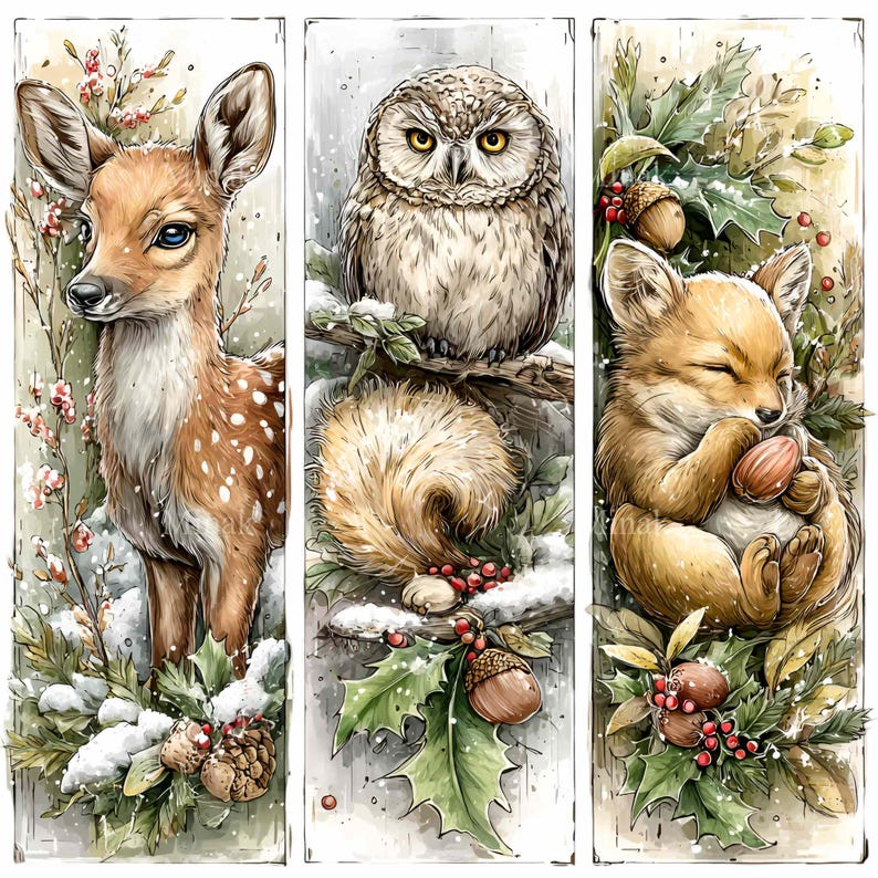 10 PNG Woodland Animal Clipart Set – Deer Fox Owl Squirrel PNG for ...