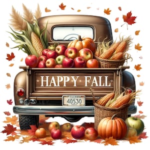 Vintage Green Truck Fall Harvest Clipart 15 Pumpkin and Sunflower Fall ...