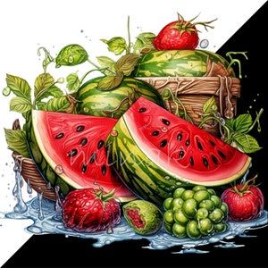 Watermelon Clipart Bundle PNG, 15 Watercolor Summer Fruit Food ...