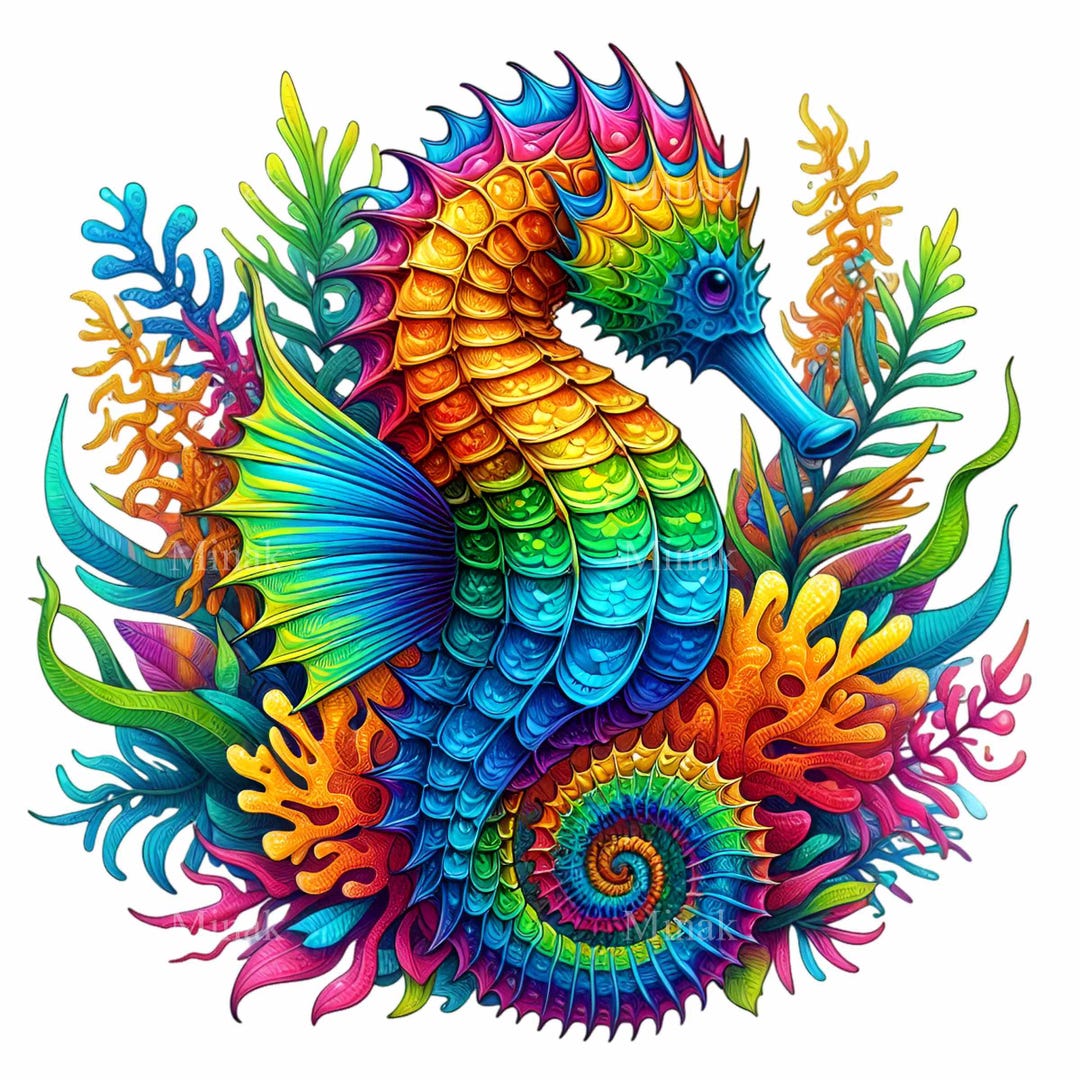 10 PNG Rainbow Seahorse – Colorful Seahorse PNG Clipart – Bright Ocean ...