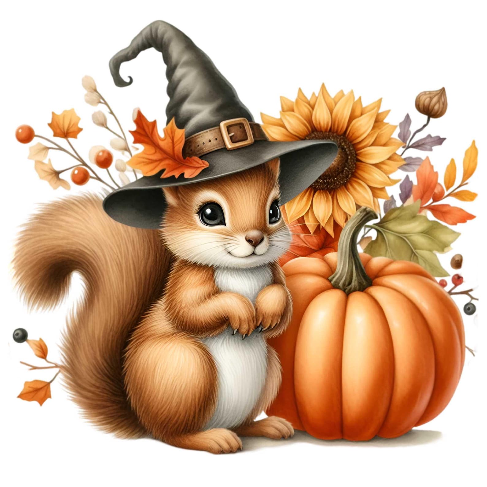 12 PNG Witch Squirrel Halloween Pumpkin Sunflower Fall Clipart - Etsy