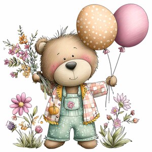 16 PNG Birthday Bear Clipart – Cute Bear PNG for Nursery Wall Art, Baby ...
