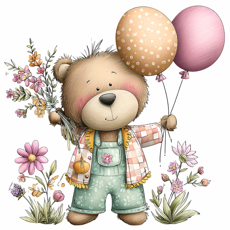 16 PNG Birthday Bear Clipart – Cute Bear PNG for Nursery Wall Art, Baby ...