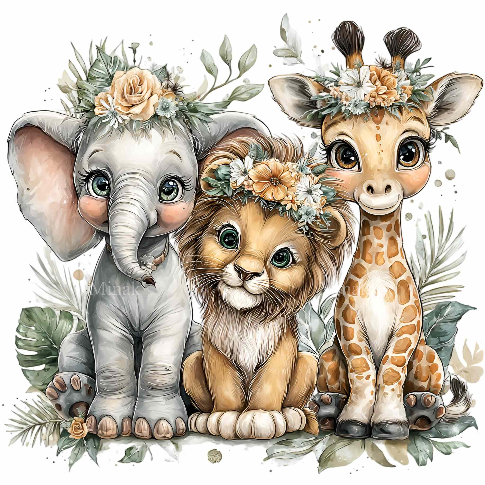 15 PNG Safari Jungle Animals Clipart – Elephant Lion Giraffe PNG for ...