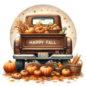 Rustic Brown Truck Fall Harvest Clipart 12 Pumpkins and Corn Autumn ...