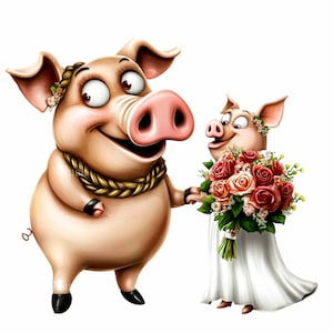 20 PNG Funny Wedding Pig Clipart PNG, Bride and Groom Pigs Cartoon ...