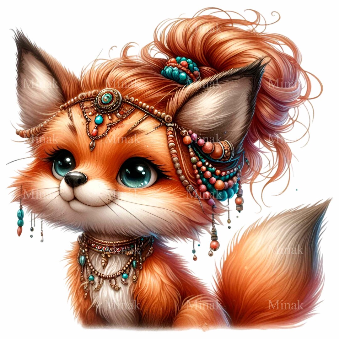 11 PNG Jeweled Fox Clipart, Beaded Tribal Animal Illustration - Etsy