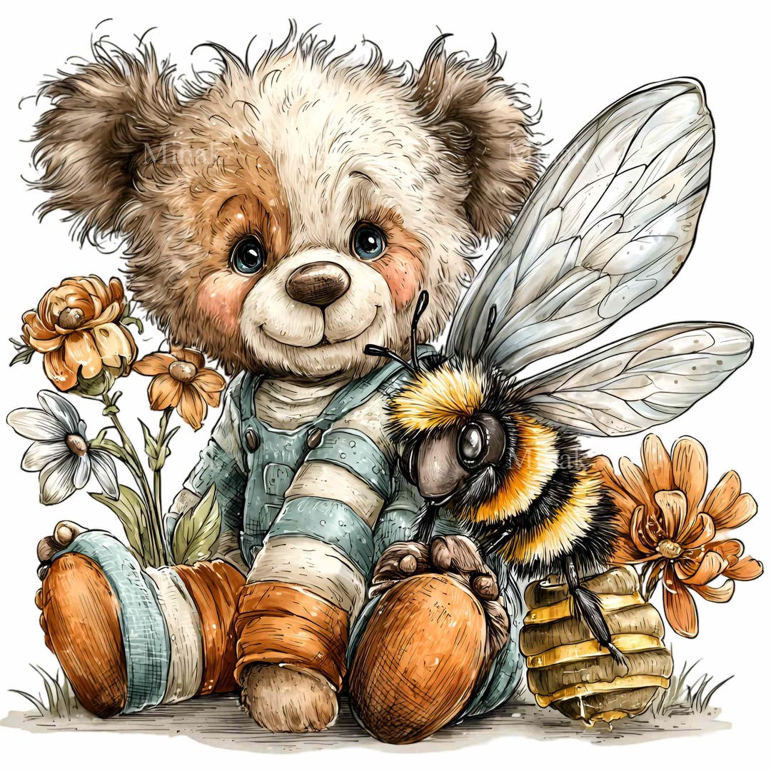 10 PNG Bear and Bee Clipart – Cute Honey Bee PNG – Baby Shower Nursery ...