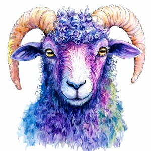 15 Colorful Goat PNG Clipart – Rainbow Watercolor Style Curly-haired ...