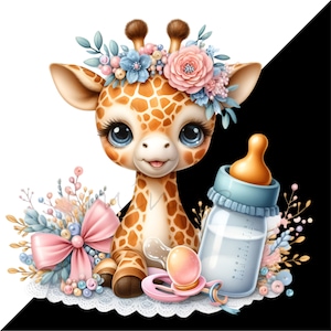 Giraffe Clip Art, Baby Bottle Clipart, 10 PNG Baby Shower Newborn ...
