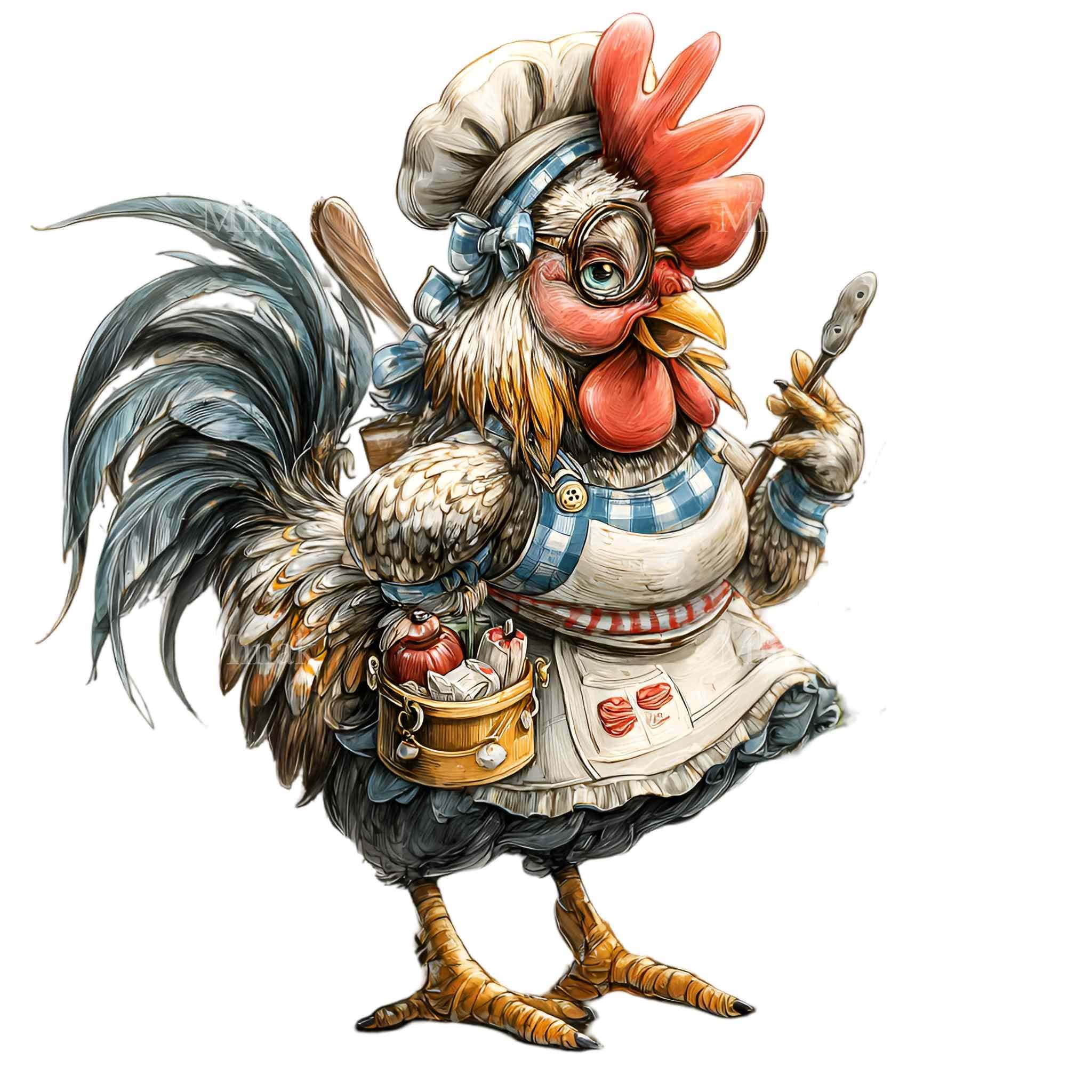10 PNG Chicken Baker Illustration – Hen Chef Clipart, Whimsical Farm ...