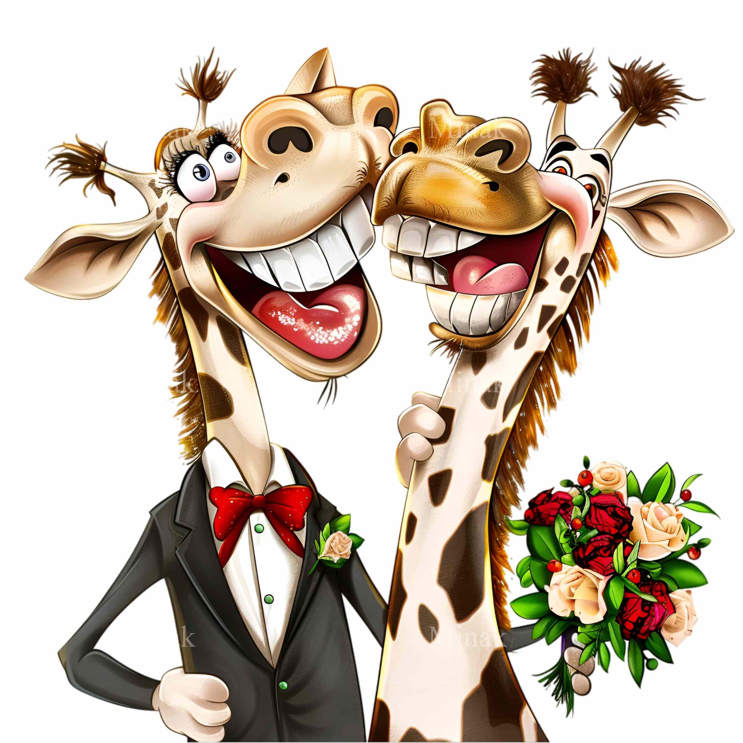 19 PNG Wedding Giraffe, Bride Groom Funny Anniversary Couple Clipart - Etsy