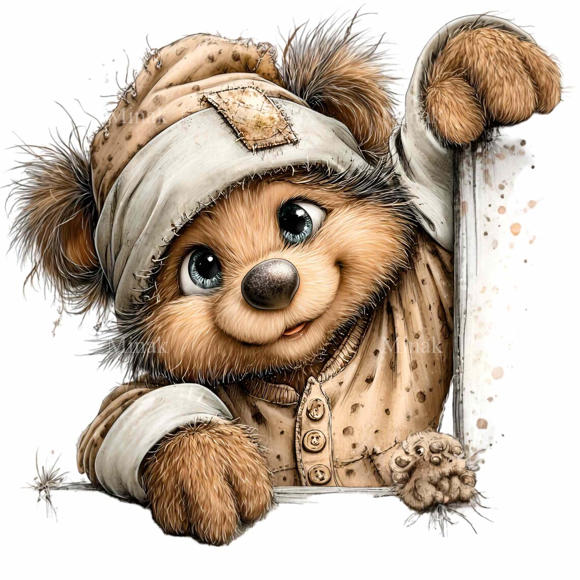 14 PNG Sleepy Bear Clipart – Cute Watercolor PNG – Baby Animal Art for ...