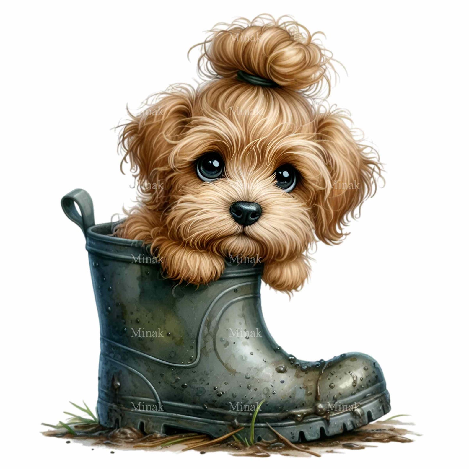 12 PNG Spring Puppy Clipart – Dog in Garden Boots Illustration, Flower ...