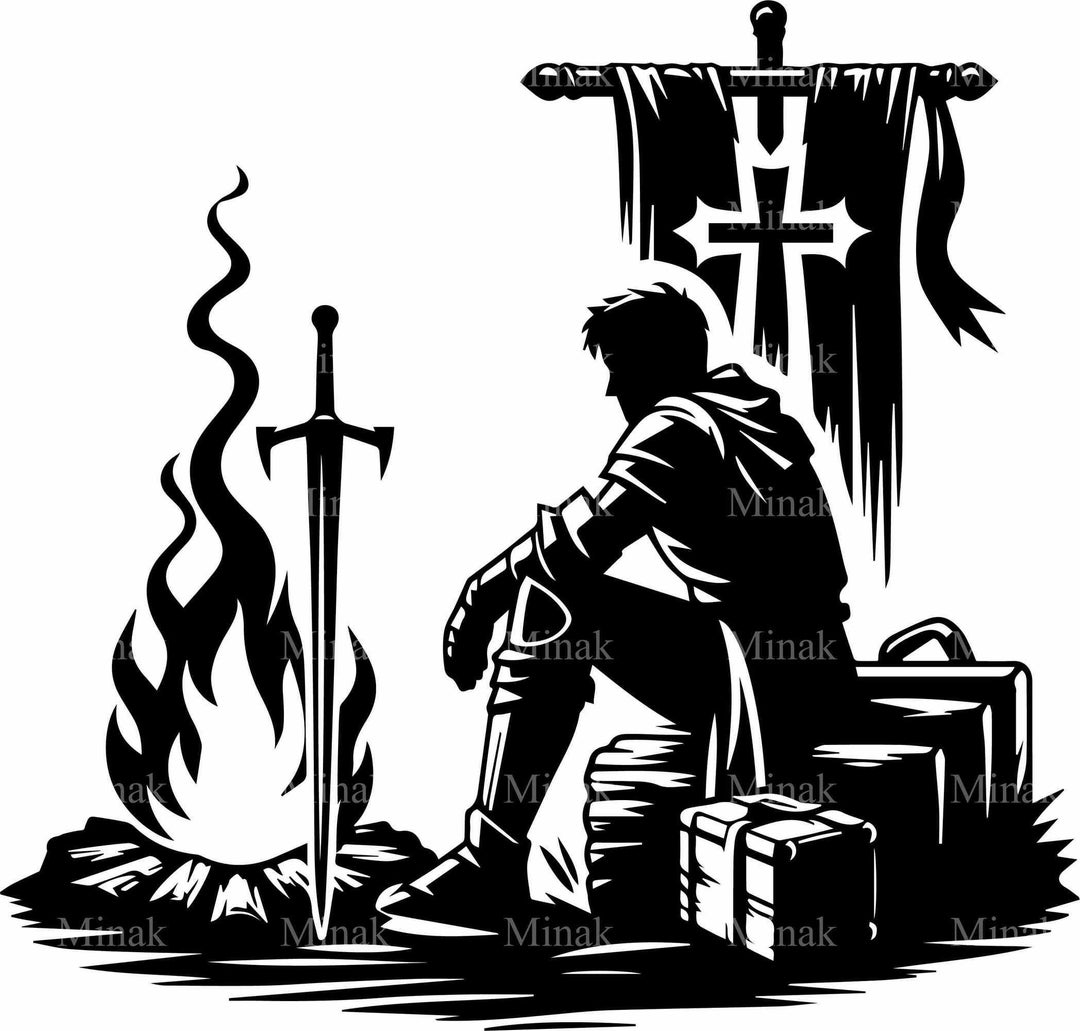 6 SVG Resting Knight SVG Cut File – Campfire Warrior With Sword Clipart ...