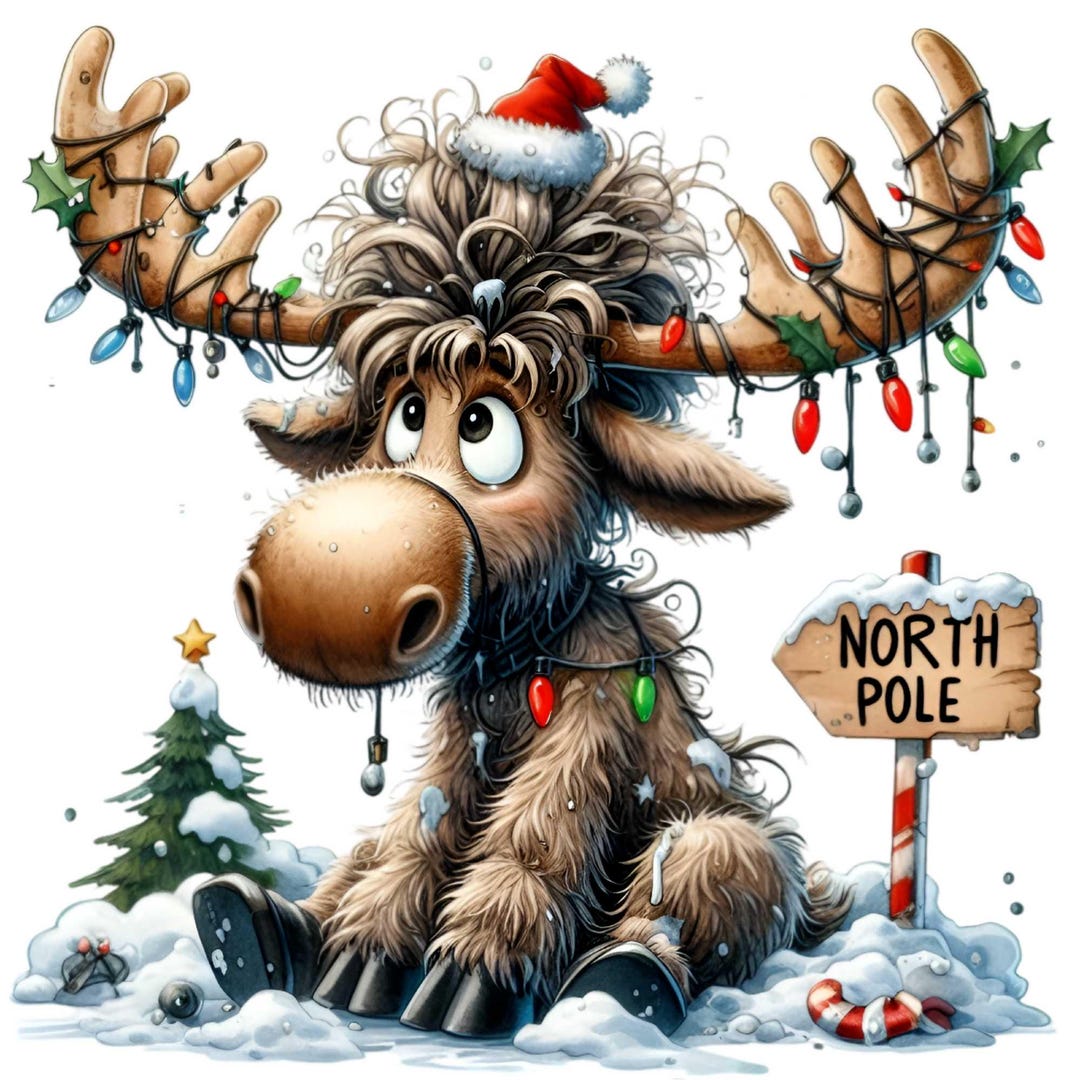 Adorable Christmas Moose Clipart PNG - 15 süße Elche mit Nikolausmütze ...