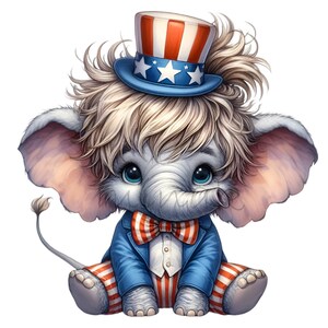 15 PNG Patriotic Elephant Messy Bun Hair Bow Clipart, USA Flag Baby - Etsy