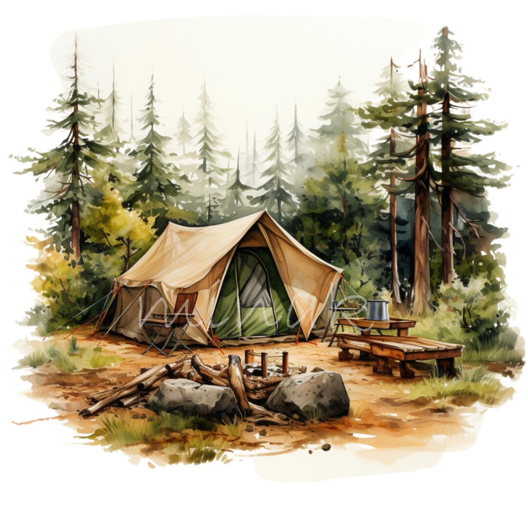 Tent Clipart PNG, 10 Watercolor Outdoor Camping Adventure Illustration ...