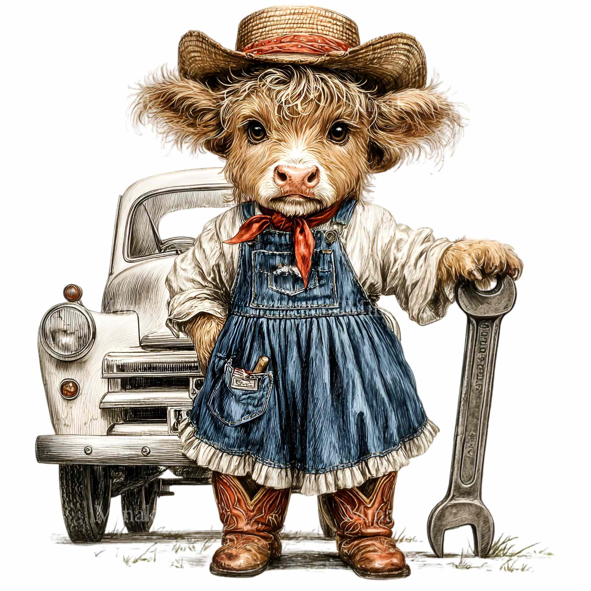 15 PNG Cow Clipart Western Mechanic Illustration, Watercolor Farm ...