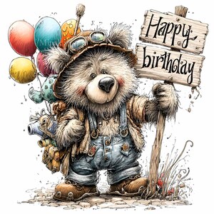 10 PNG Birthday Bear Clipart - Cute Adventure Animal Png - Kids Party ...