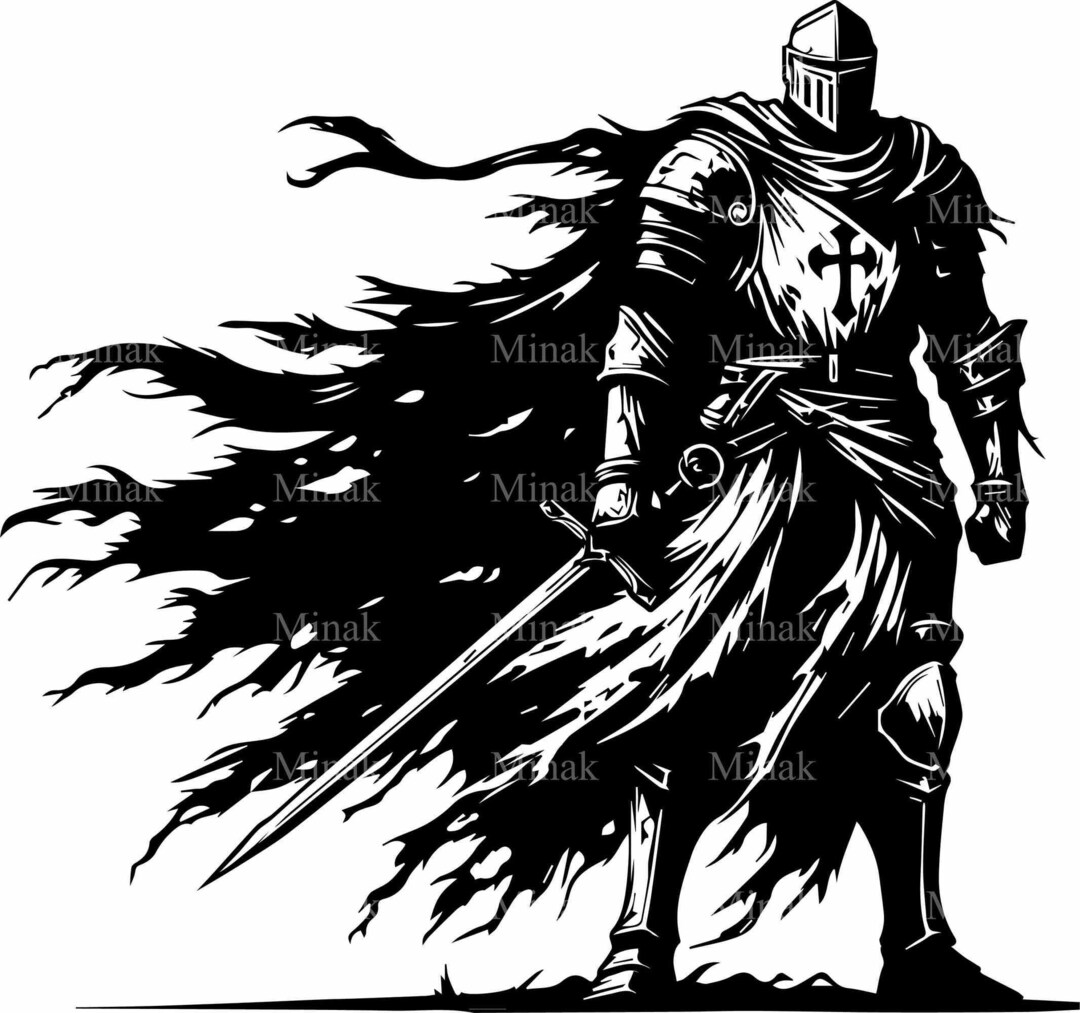 6 SVG Epic Crusader Knight SVG – Warrior With Tattered Cape Cut File ...