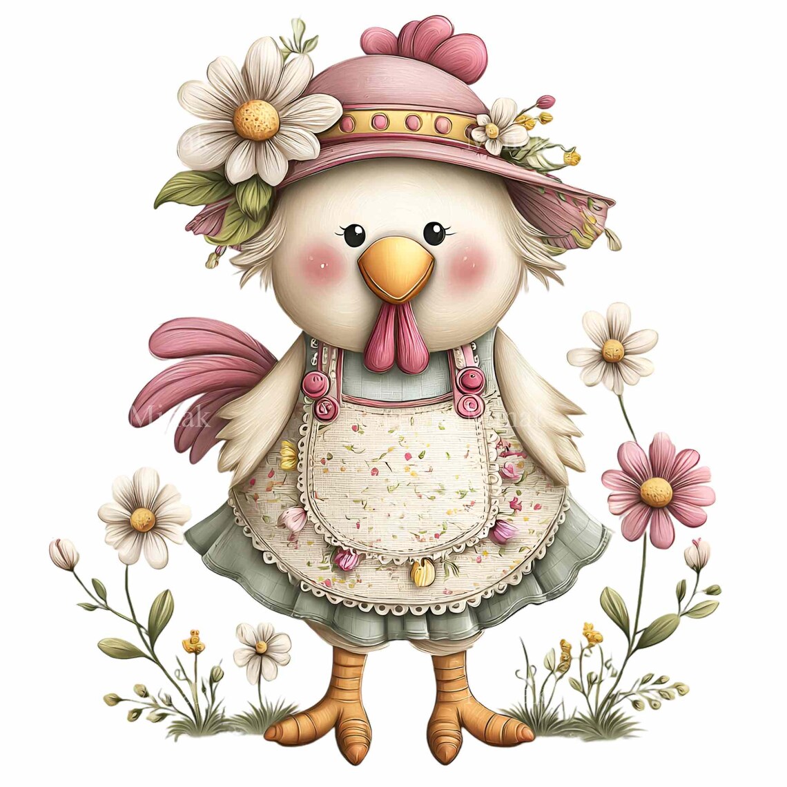 16 PNG Spring Chick Clipart – Cute Flower Crown Bird in Boots and Dress ...